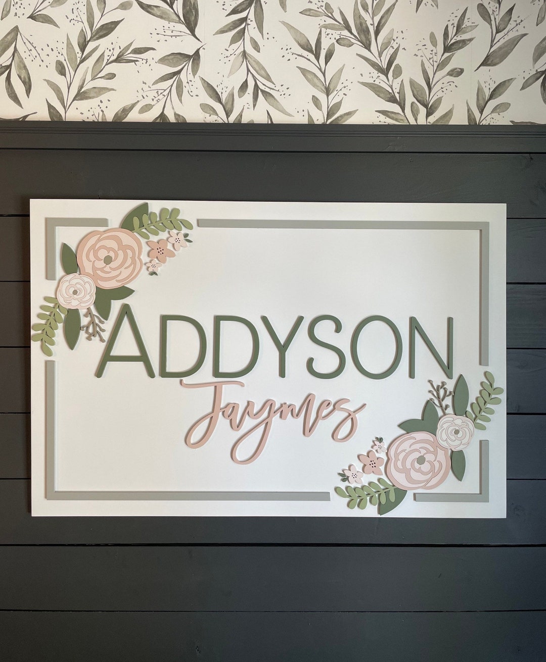 Floral Wood Name Sign: Custom Nursery Decor (36x24) - Etsy