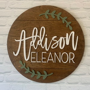 Custom Wood Name Sign | 24" Round Sign | Wreath | Branches | Shiplap ...