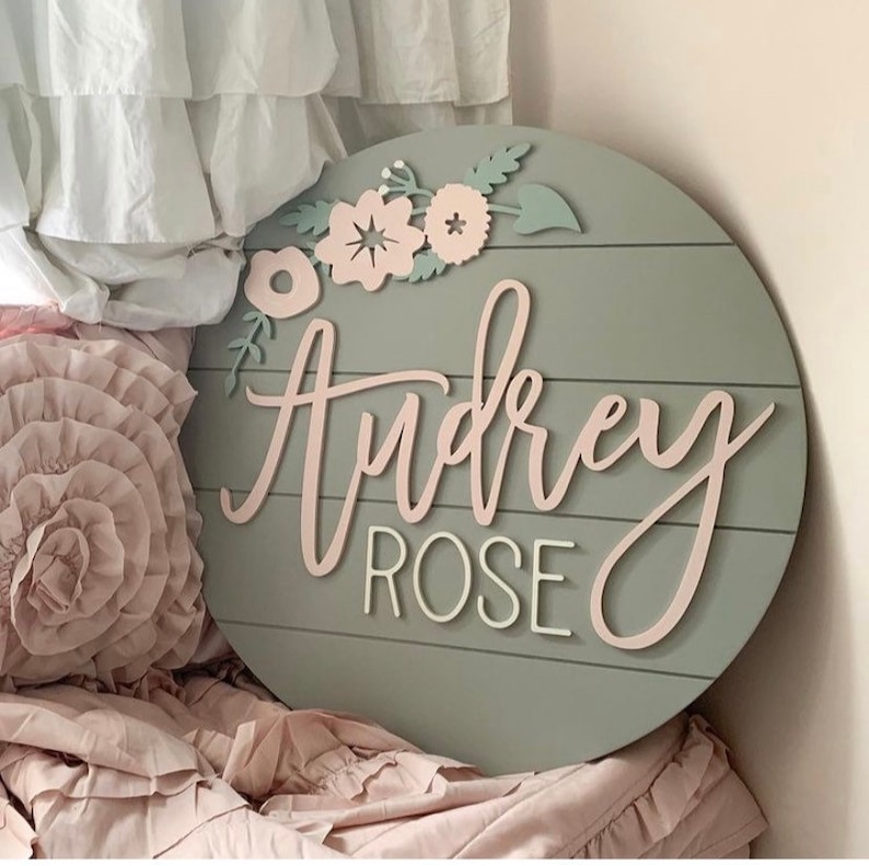 Custom Wooden Floral Name Sign Personalized Round Sign With - Etsy