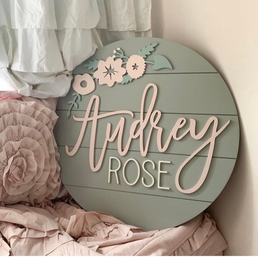 Custom Wooden Floral Name Sign Personalized Round Sign With - Etsy UK
