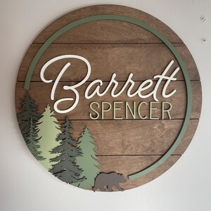 24 Forest Wood Name Sign 24 Round Sign Nursery Bear Woodland Baby ...