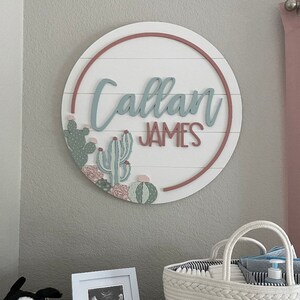 Round Name Sign | Cactus and Succulent Shiplap | Baby Name Sign for ...