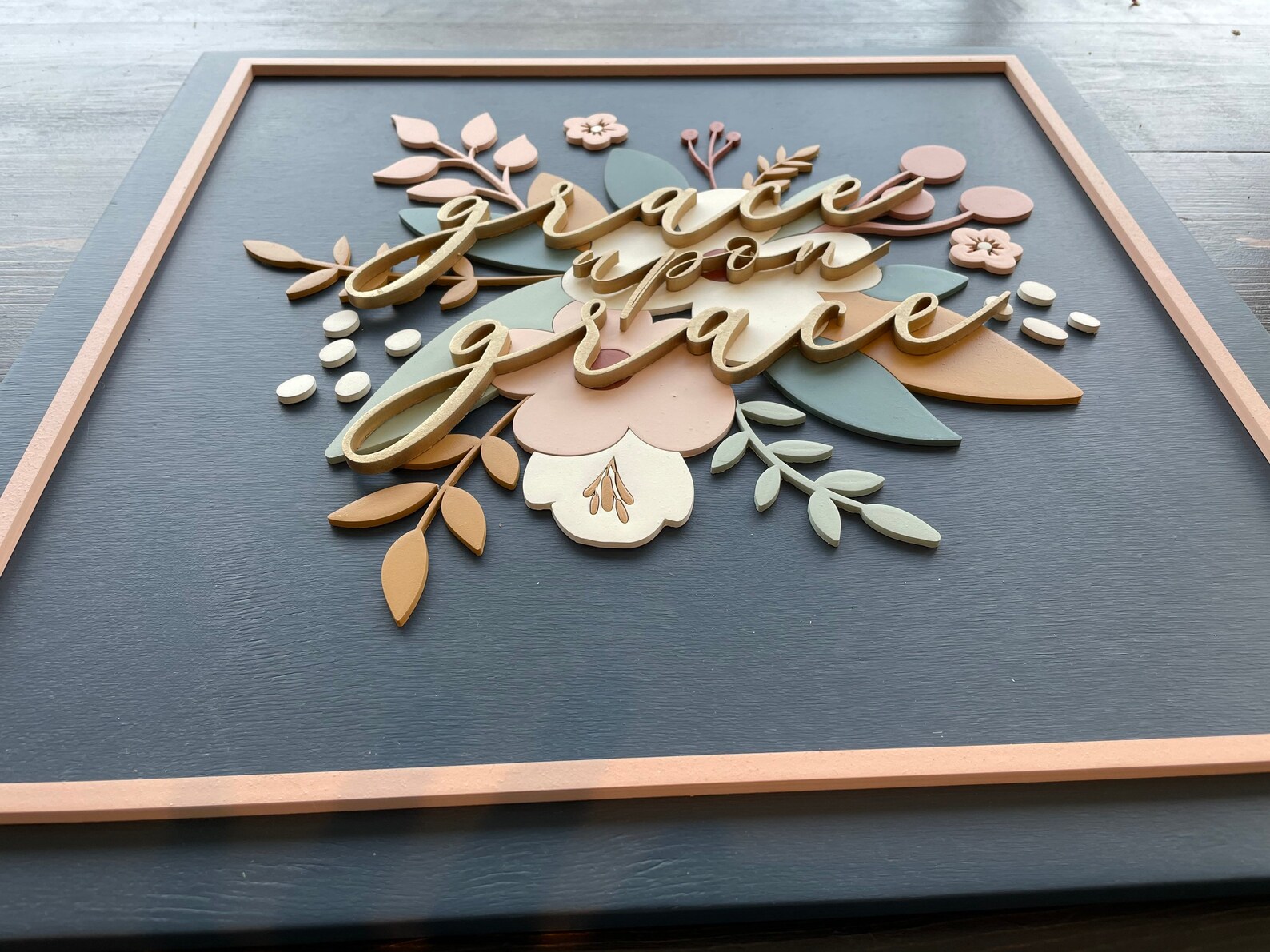 Grace Upon Grace Sign: Navy Floral Scripture Wall Art - Etsy