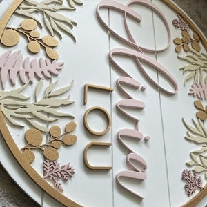 Botanical Custom Wood Name Sign With Greenery| Round Sign | Nursery ...