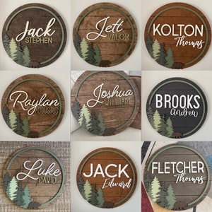 24 Forest Wood Name Sign 24 Round Sign Nursery Bear Woodland Baby ...
