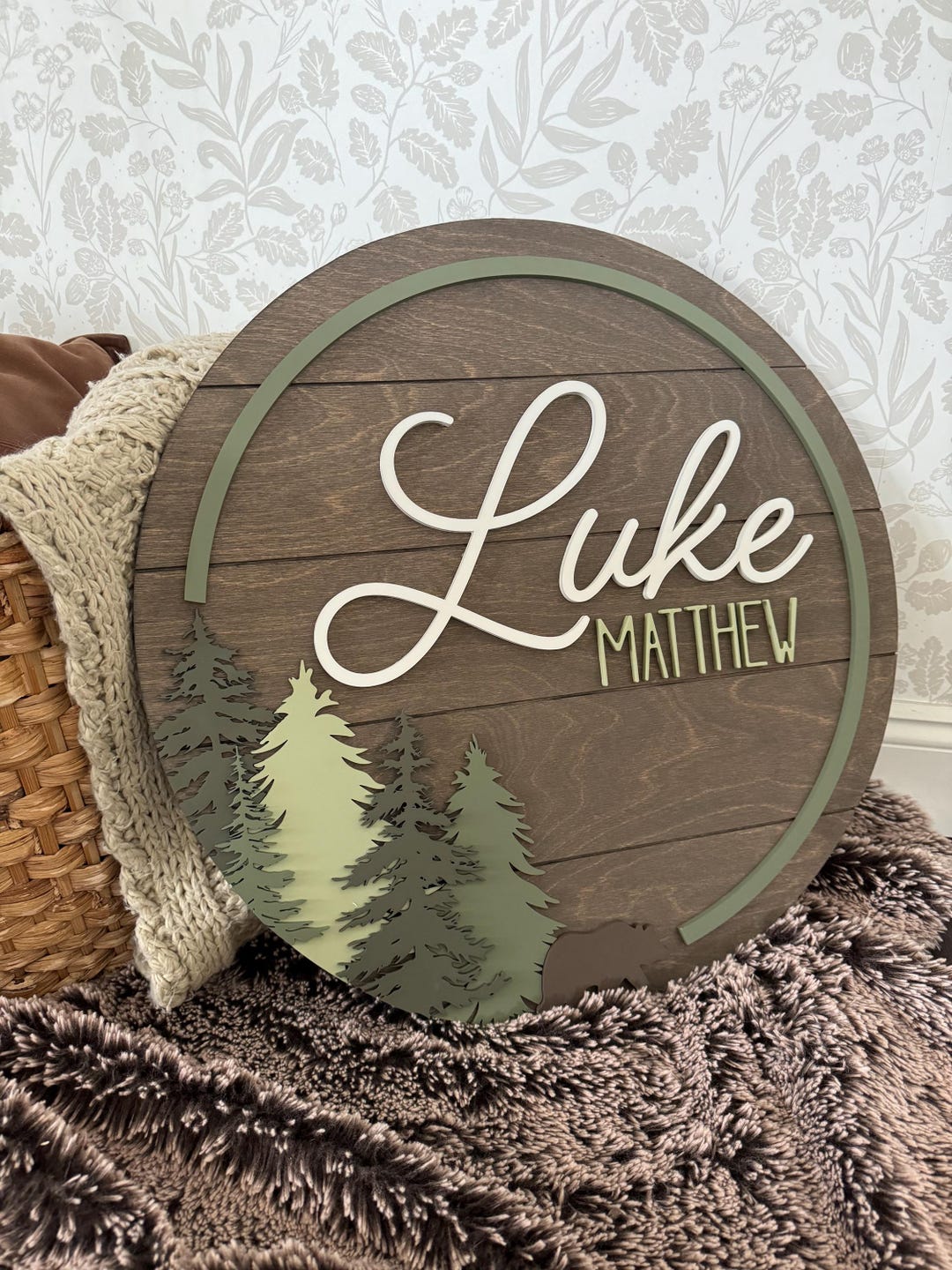 Forest Tree Theme Name Sign | Woodland Art | Large Round Sign | Nursery ...