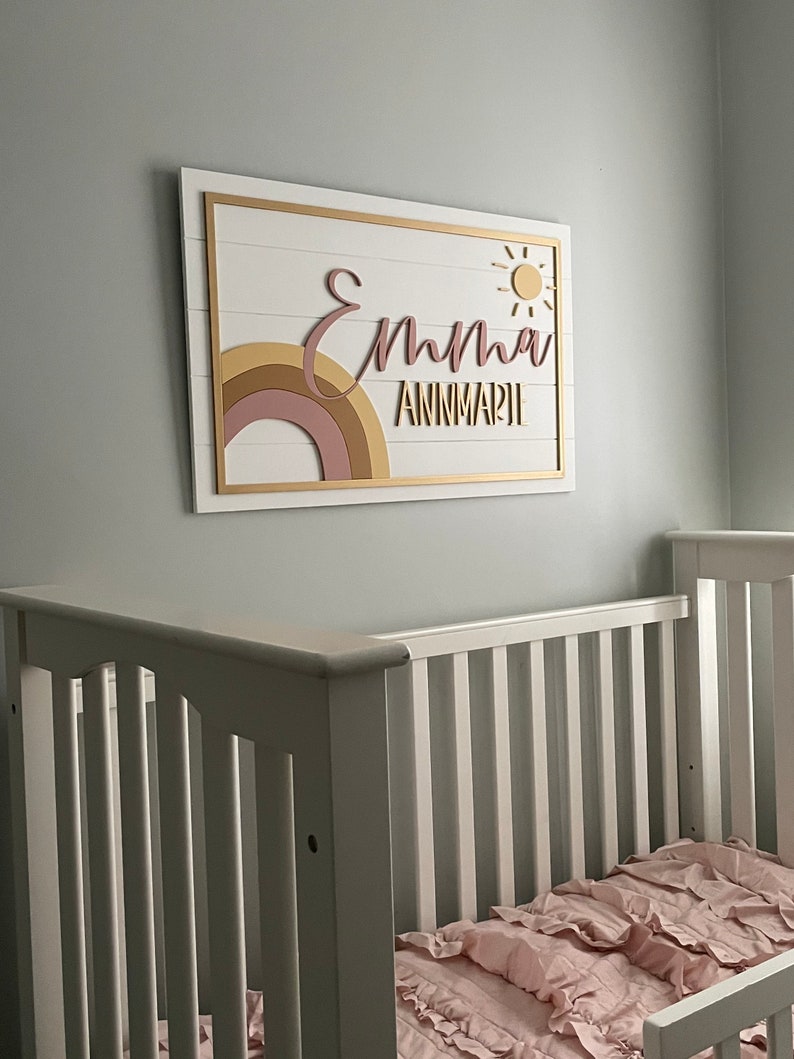 Rainbow and Sun Wood Name Sign Rectangle Sign Nursery - Etsy