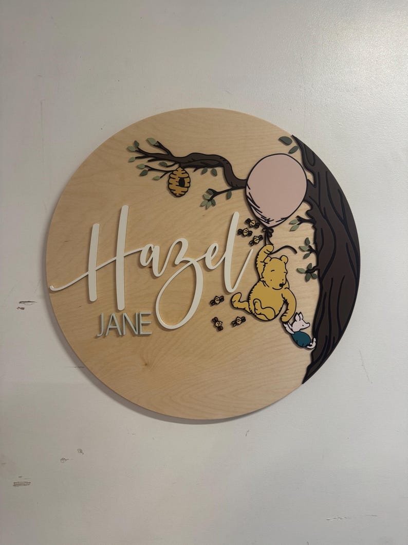 Winnie the Pooh Nursery Name Sign, 3D Kids Room Decor, Custom Wooden ...