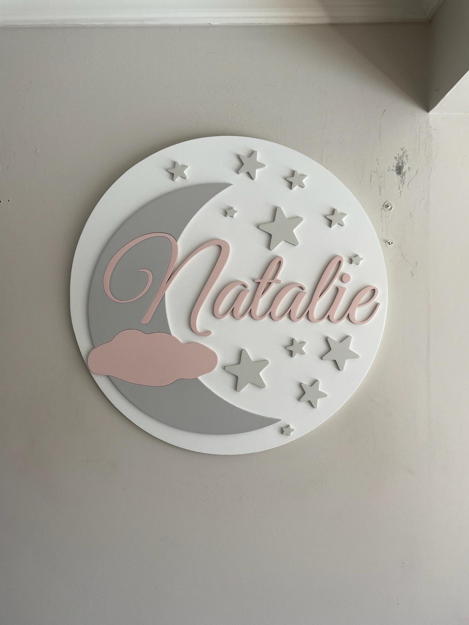 Moon, Cloud and Stars Nursery Name Sign: Baby Boy Wall Decor in Blue ...