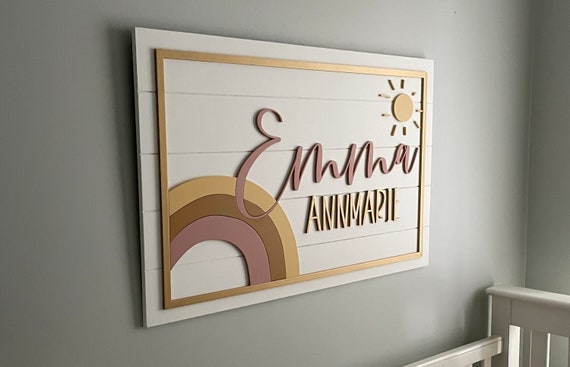 Rainbow and Sun Wood Name Sign Rectangle Sign Nursery - Etsy