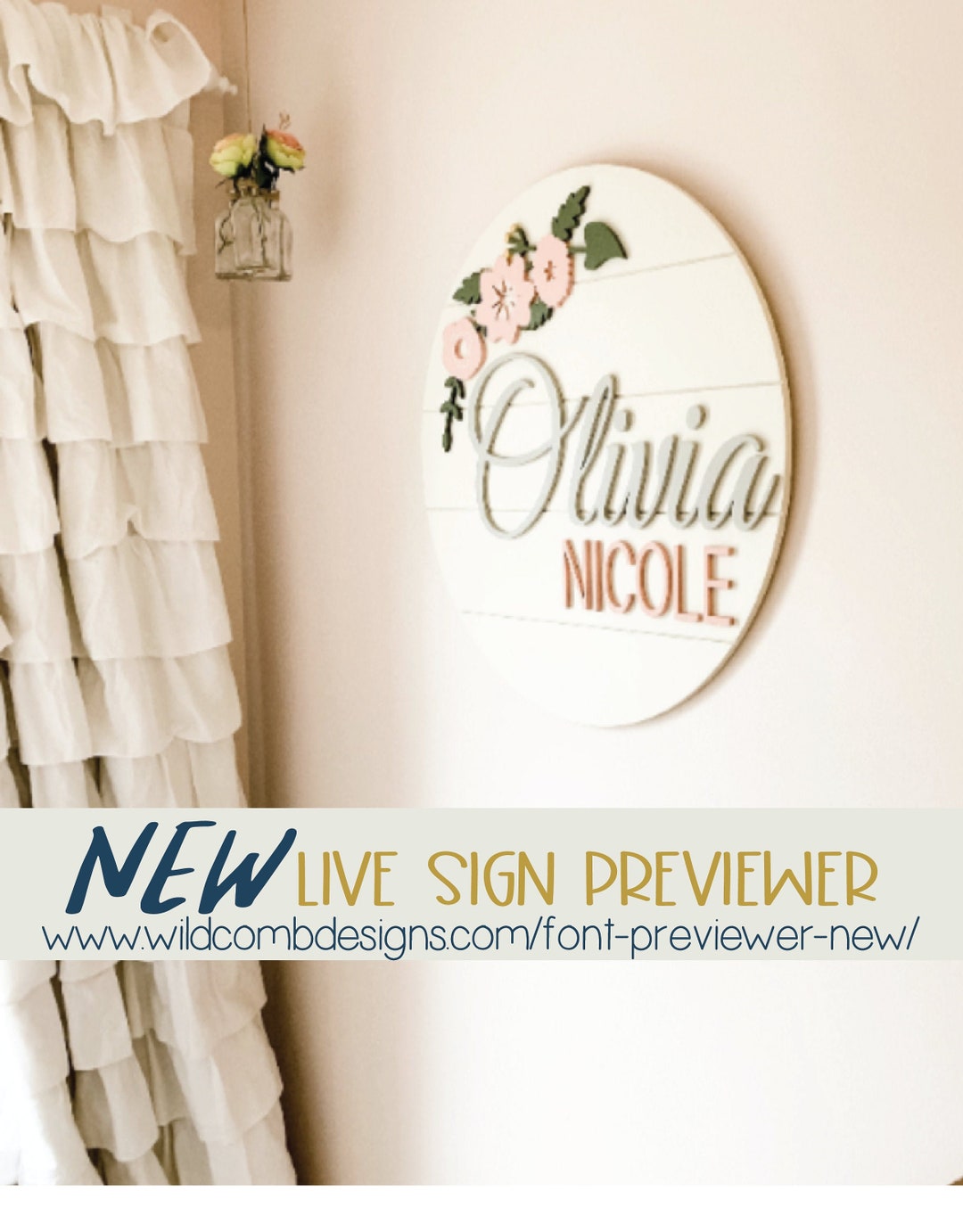 Custom Wooden Floral Name Sign Personalized Round Sign With Flowers ...