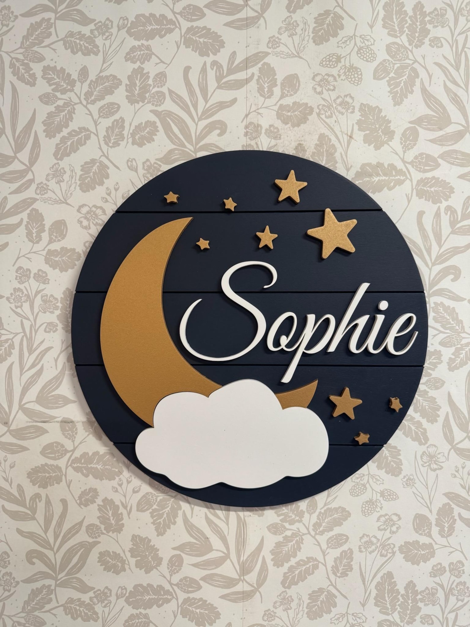 Moon, Cloud and Stars Nursery Name Sign: Baby Boy Wall Decor in Blue ...