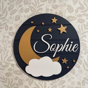 Moon, Cloud and Stars Nursery Name Sign: Baby Boy Wall Decor in Blue ...