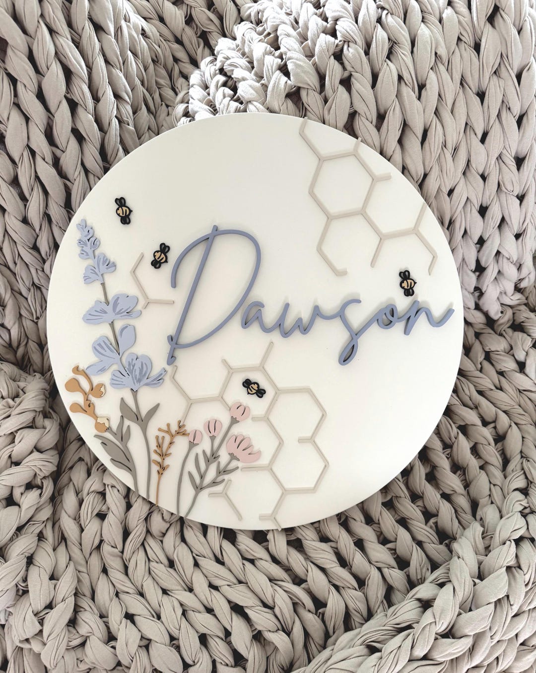 Floral Wood Name Sign: Custom Nursery Decor With Bees & Honeycomb - Etsy