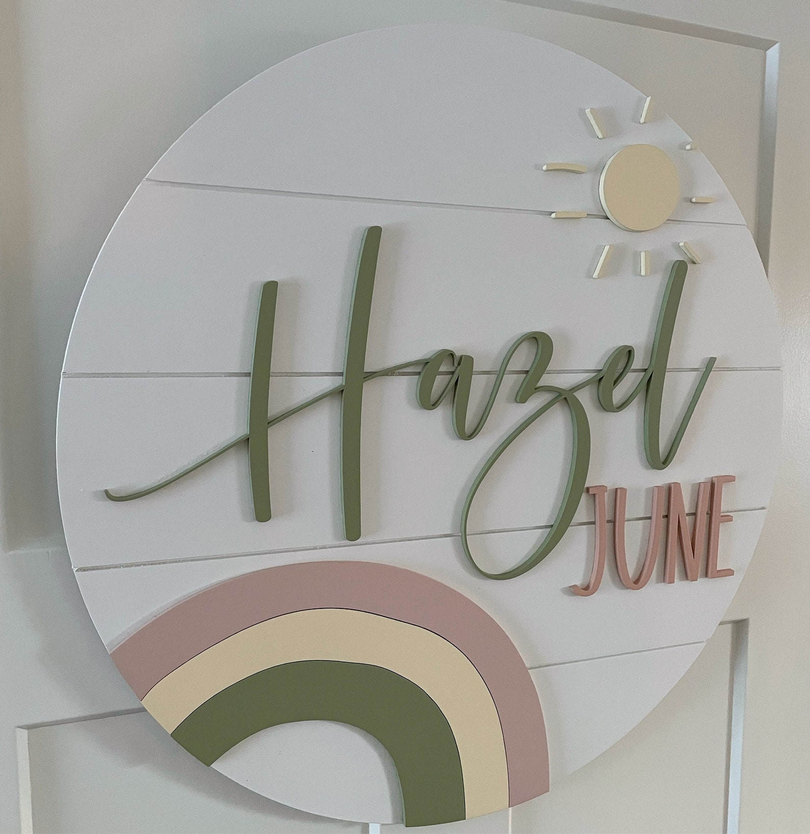 Custom Rainbow Sunshine Wooden Name Sign Round Sign Floral | Etsy