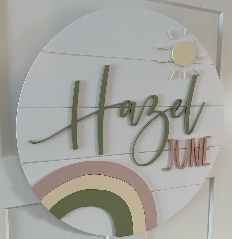 Custom Rainbow Sunshine Wooden Name Sign Round Sign Floral | Etsy