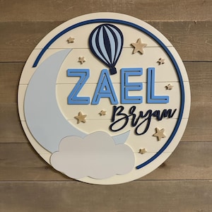 Moon, Cloud and Stars Nursery Name Sign: Baby Boy Wall Decor in Blue ...