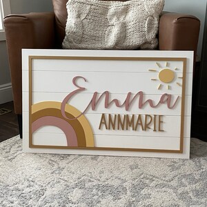 Rainbow and Sun Wood Name Sign | Rectangle Sign | Nursery | Rainbow ...