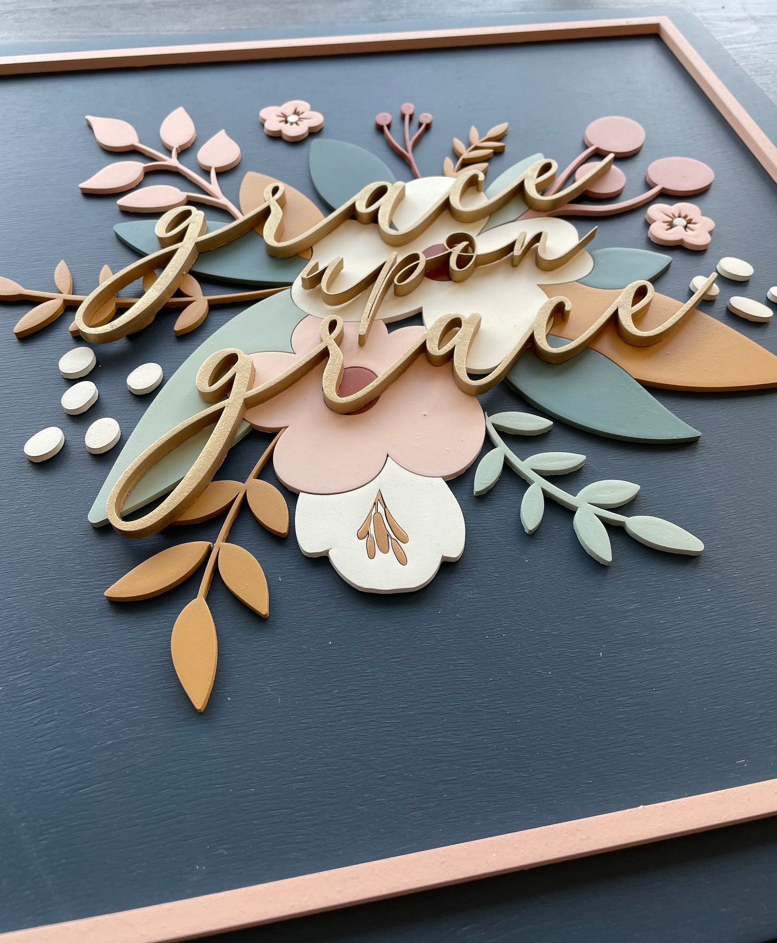Grace Upon Grace Sign: Navy Floral Scripture Wall Art - Etsy