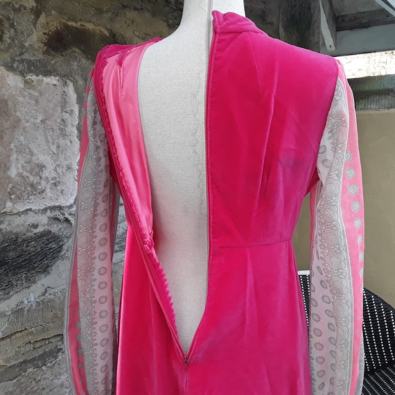Original 1960s70s Pink Velvet Maxi Dress. Homemade. 12 - Gem