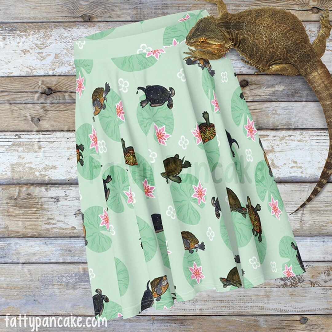 Turtle With Lily Pads Skater Skirt, Cute Reptile Bottom - Etsy