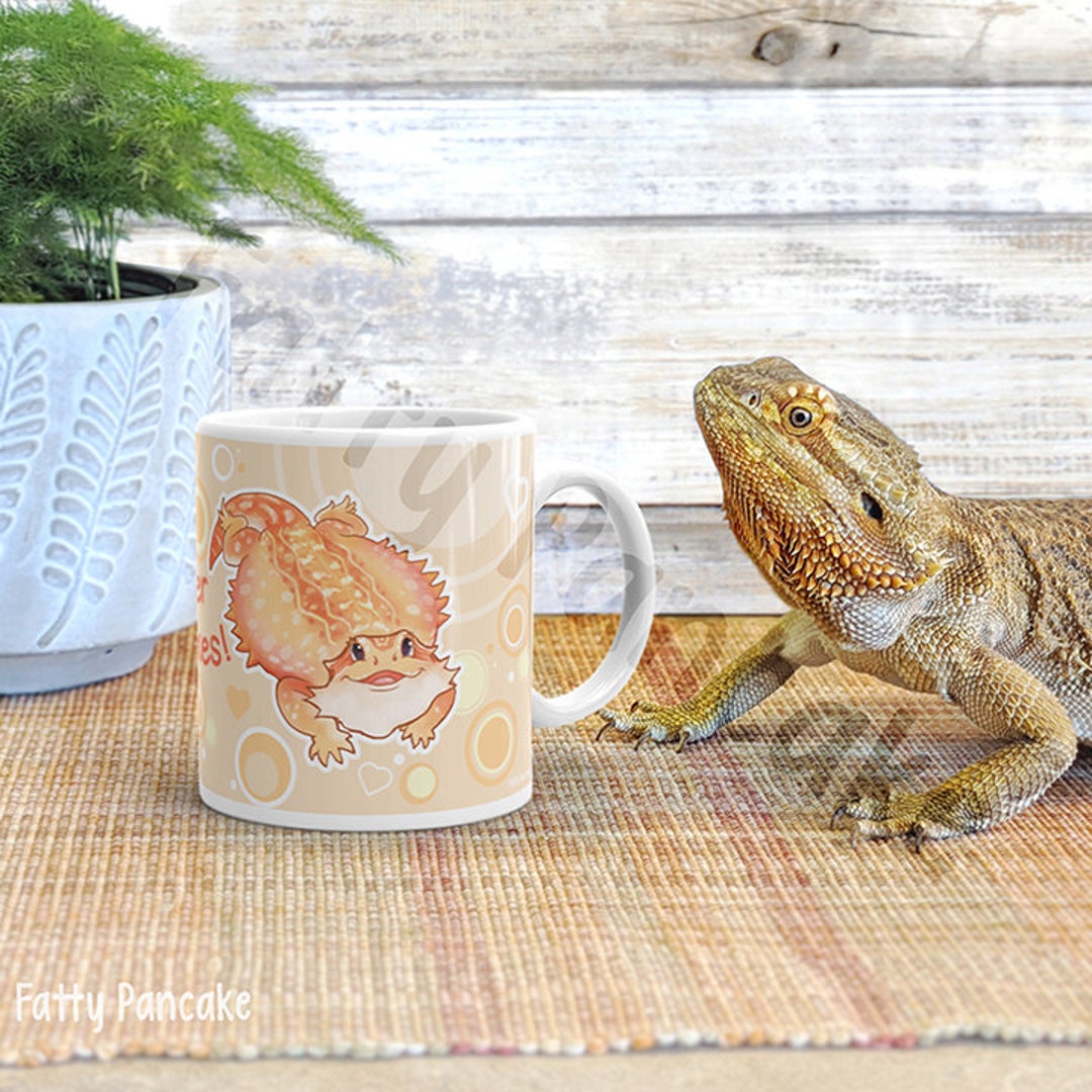 Bearded Dragon Mug, Cute Reptile Ceramic Coffee Tea, Pancake Mug Gift ...