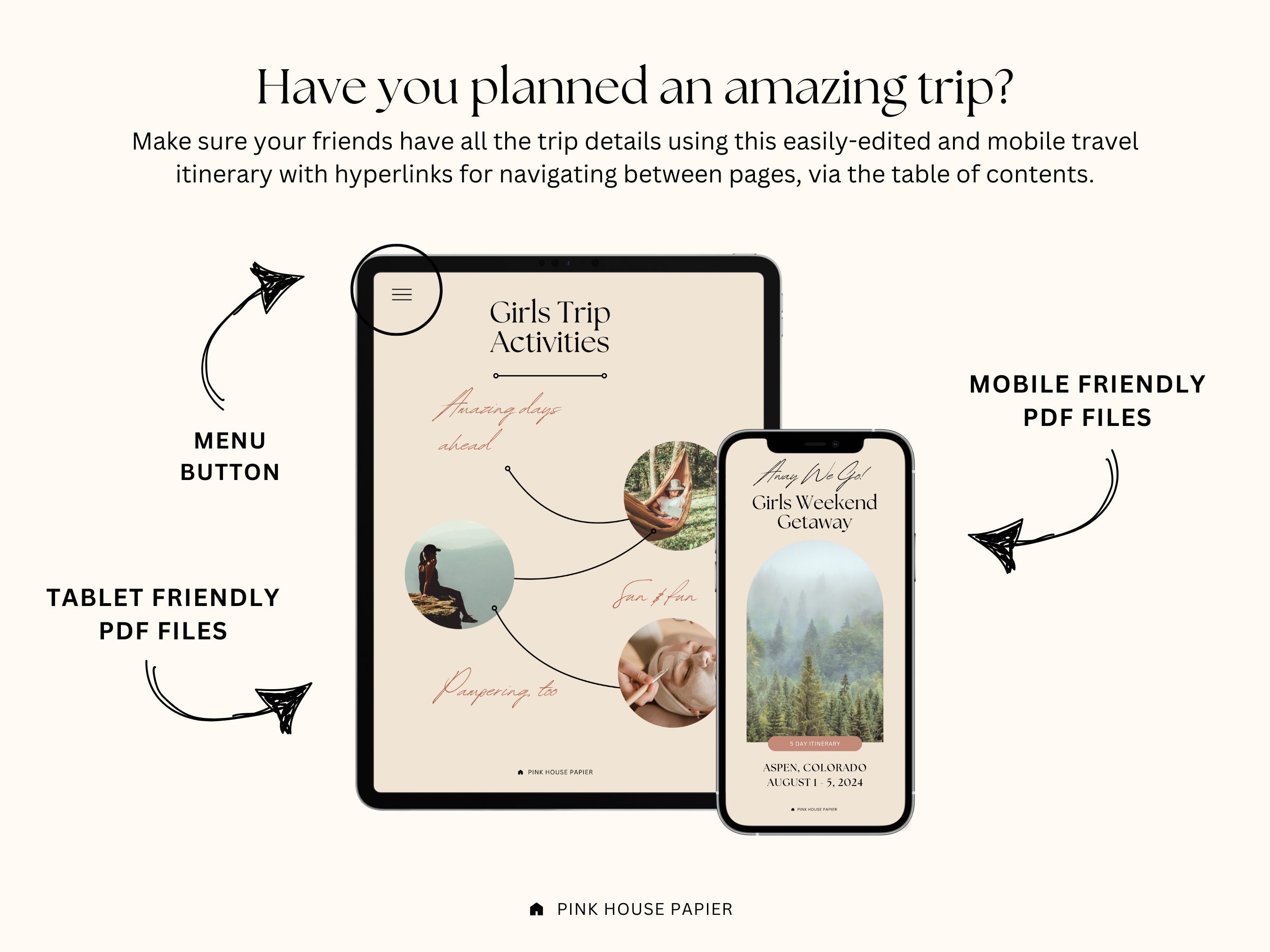 Girls Trip Editable Travel Itinerary Template, 5 Day Weekend Planner ...