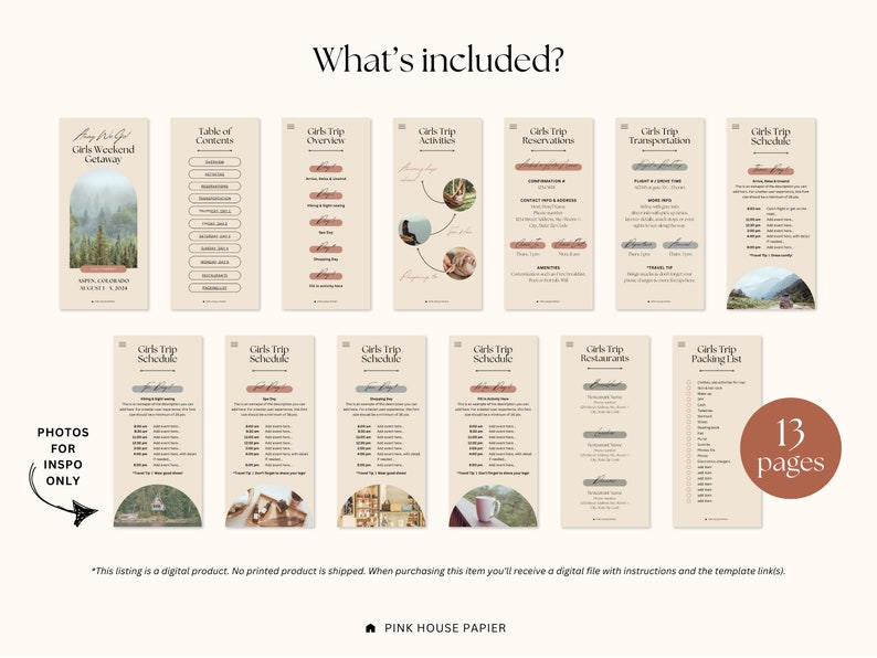 Girls Trip Editable Travel Itinerary Template, 5 Day Weekend Planner ...