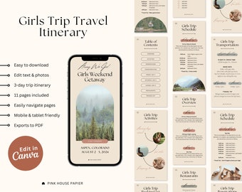 Girls Trip Editable Travel Itinerary Template, 5 Day Weekend Planner ...