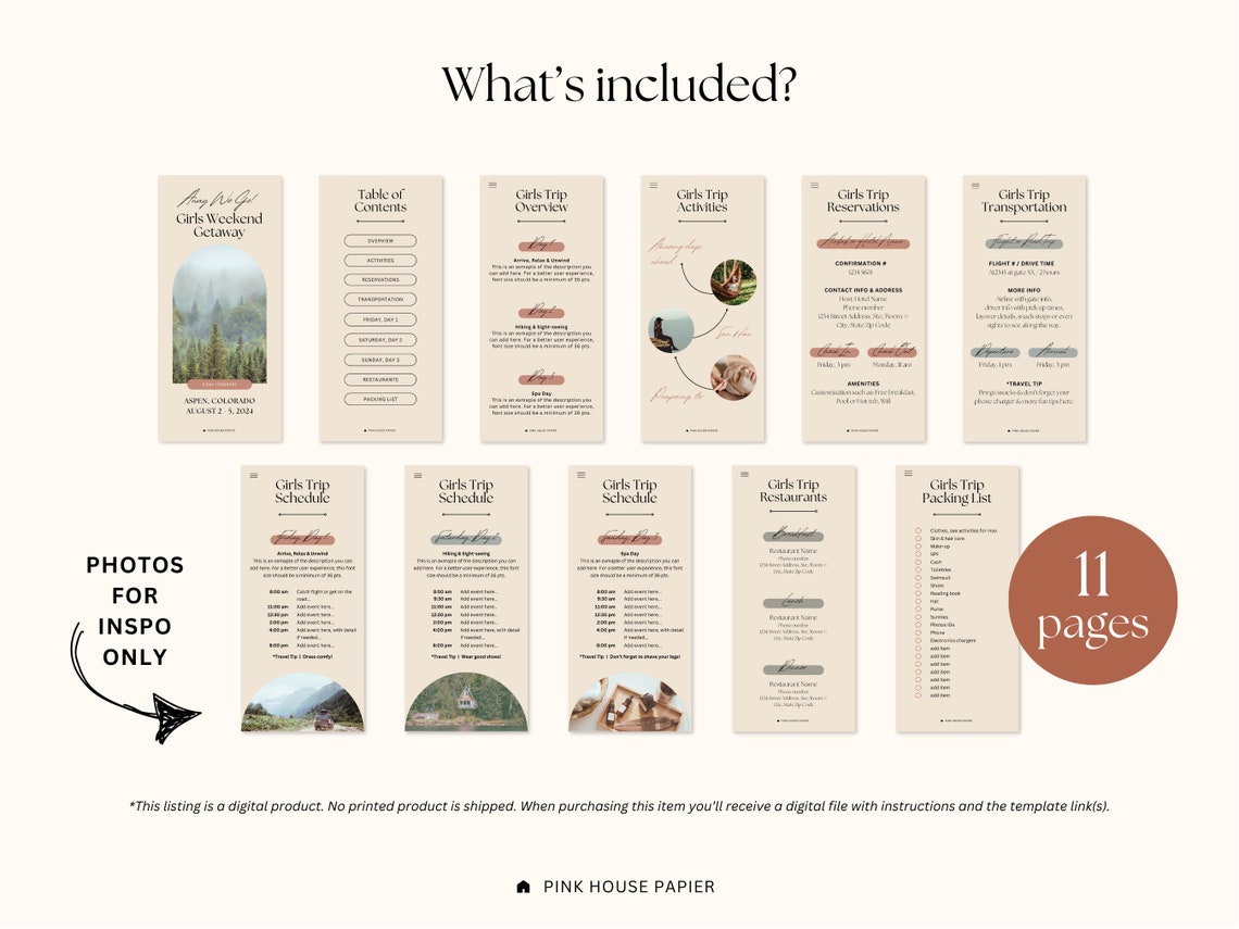 Girls Trip Itinerary Template, 3-day Weekend Planner (canva Editable ...