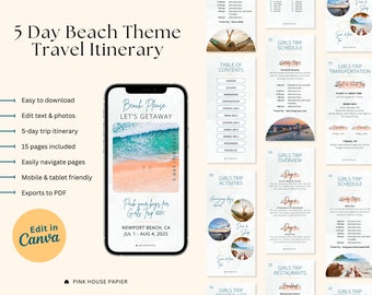Girls Trip Editable Travel Itinerary Template, 5 Day Weekend Planner ...