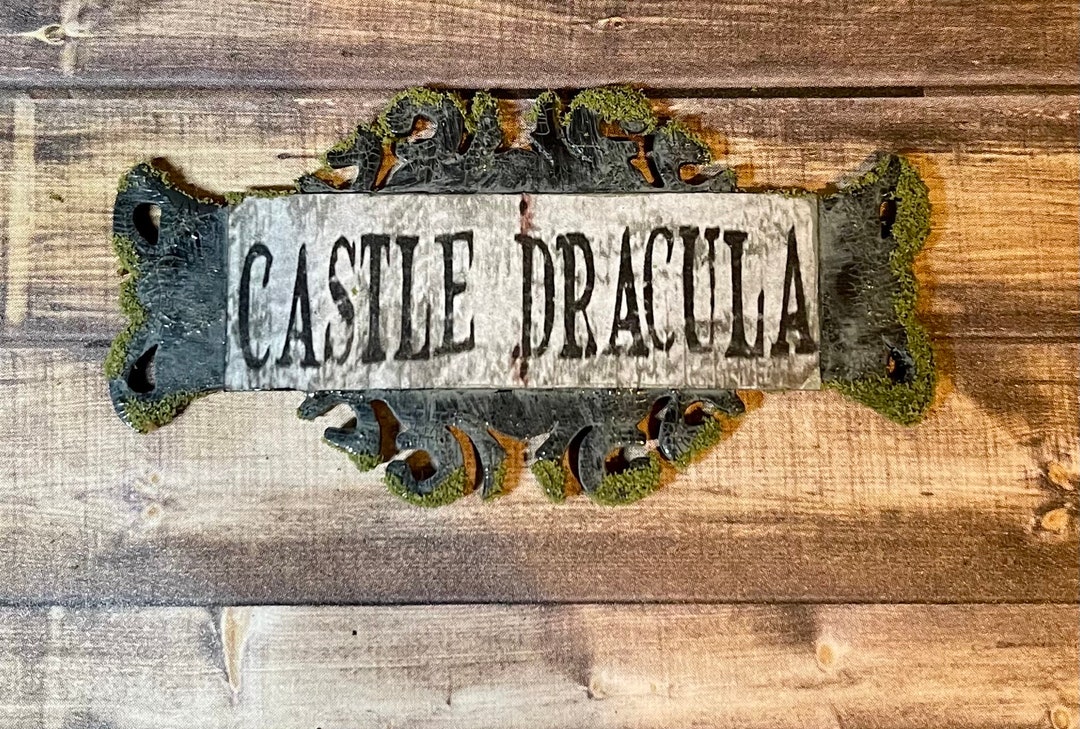 Wood Scrolled Mossy Castle Dracula Sign - This is Not Life Size. - Etsy
