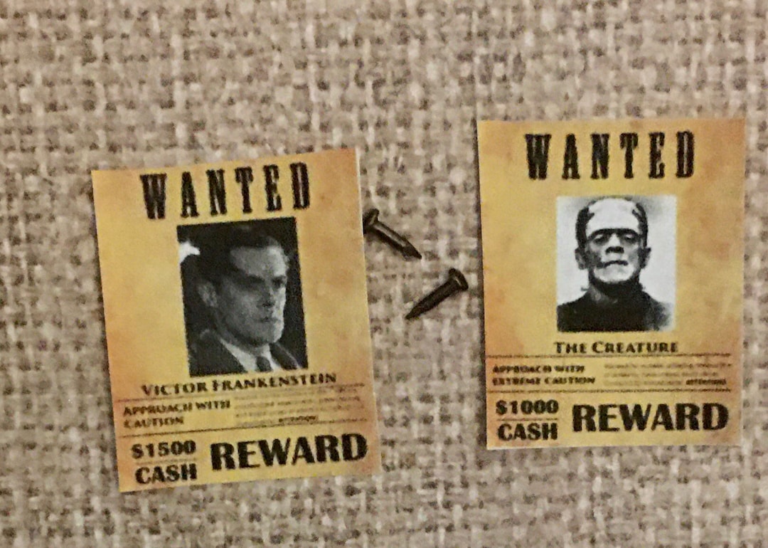 Retiring 2 Pc Frankenstein & Vampire Wanted Posters With Nails These ...