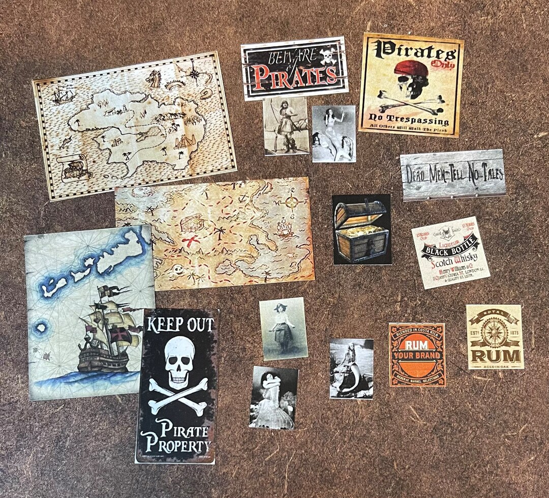 16 Pc Pirate Ephemera, Signs, Rum Labels, Maps, Photos of Mermaids ...