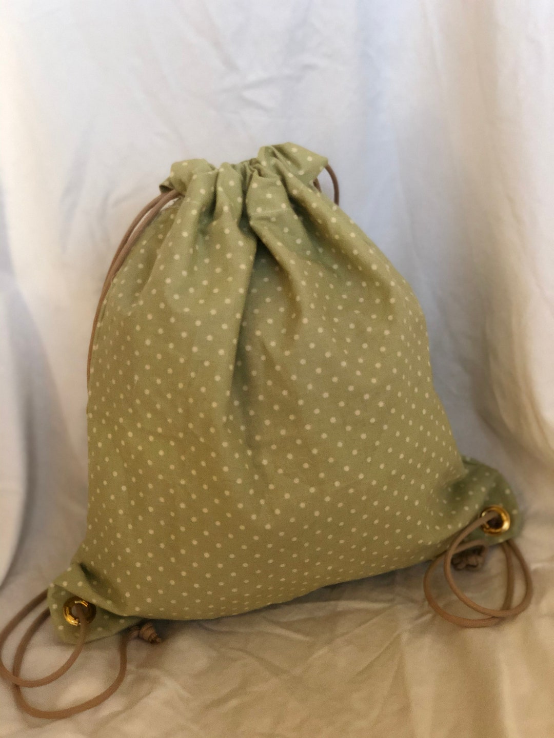 Aesthetic Green Drawstring Bag With Polka Dots - Medium Size - Etsy