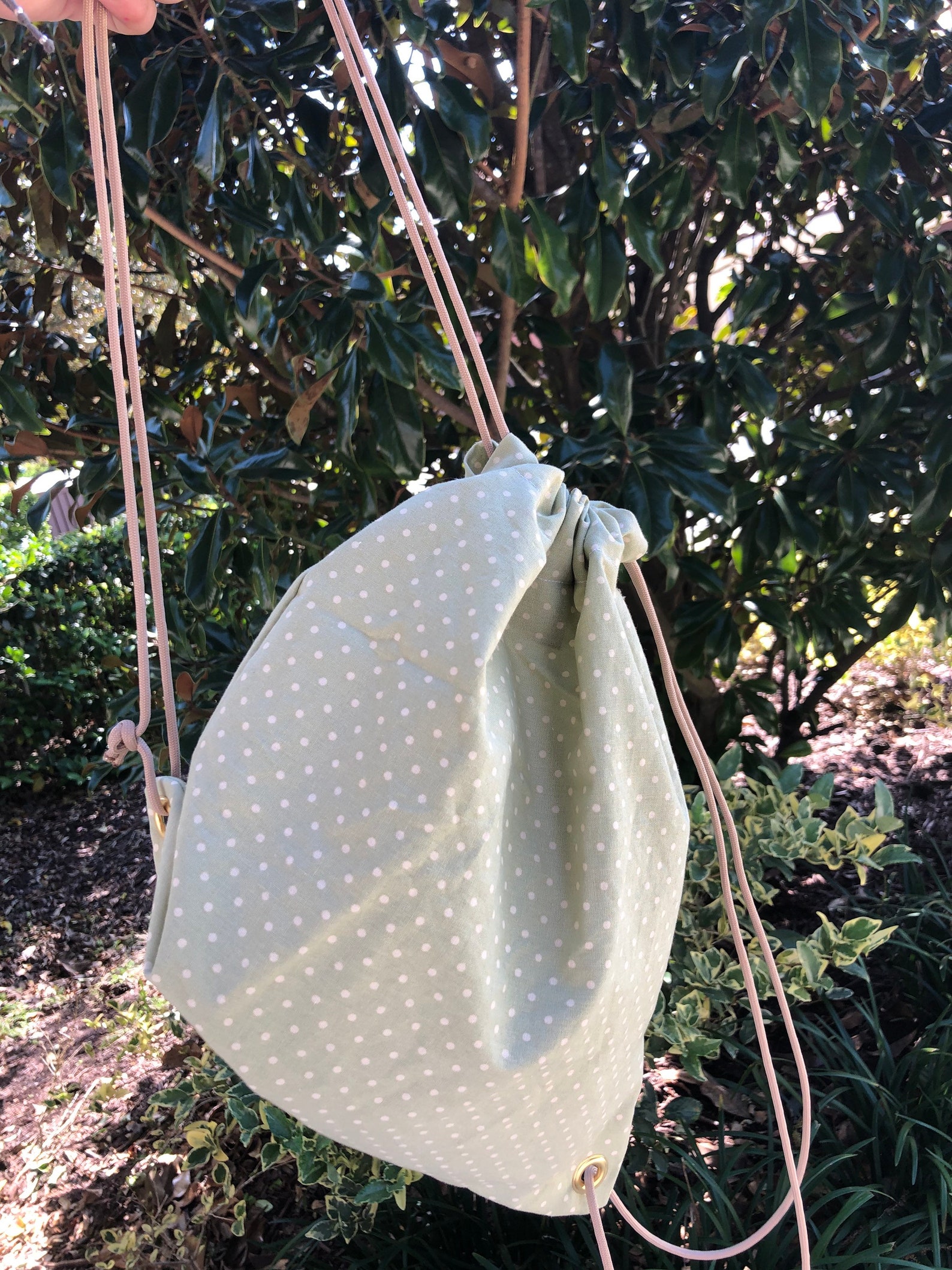 Aesthetic Green Drawstring Bag With Polka Dots - Medium Size - Etsy