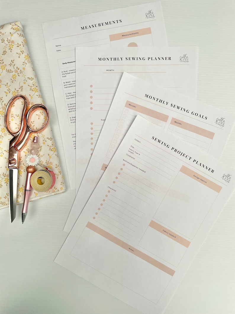 Sewing Planner - Printable Sewing Project Organiser, Body Measurements ...
