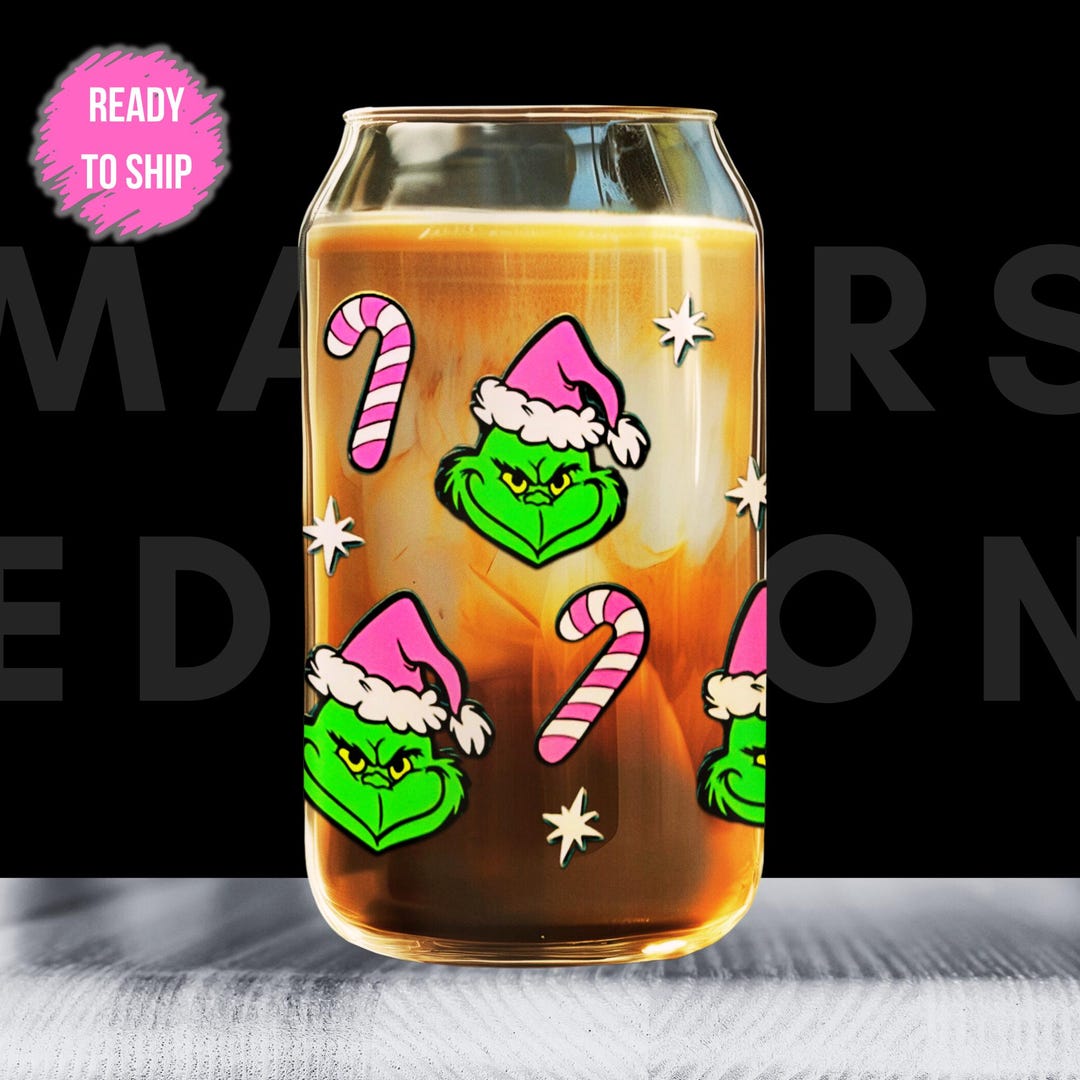 Grinch Cup for Christmas Holiday Season, 16oz Glass Can Tumbler With ...