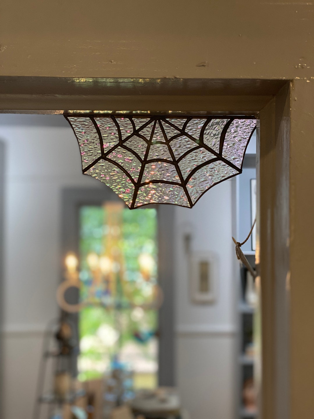 Stained Glass Spiderweb-stained Glass Panel-spiderweb-spider-halloween ...