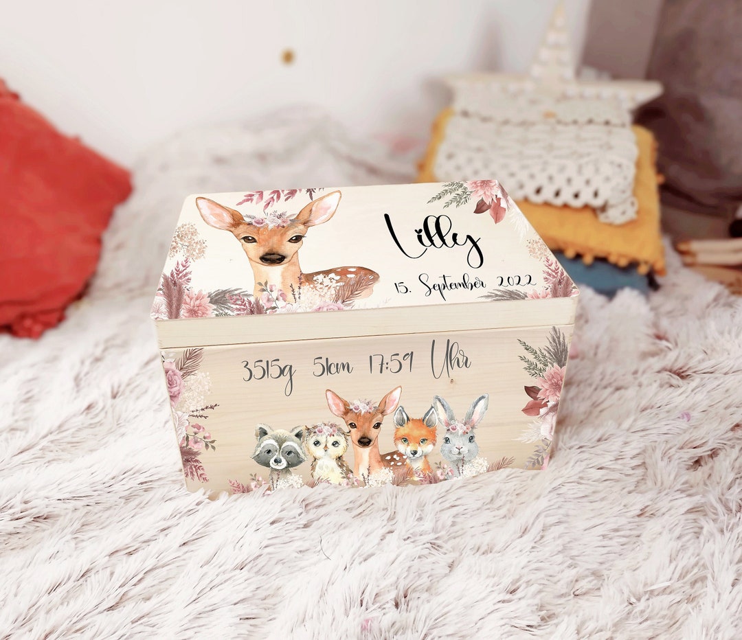 Geheugendoos houten kist met naam doopcadeau baby, aandenkendoos ...