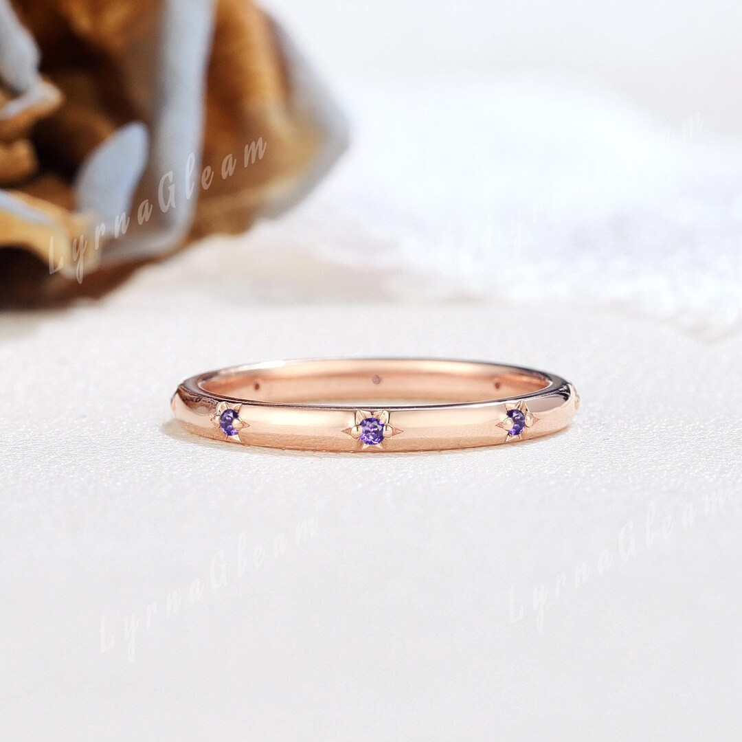 Minimalist Amethyst Wedding Band Birthstone Ring Rose Gold Amethyst ...