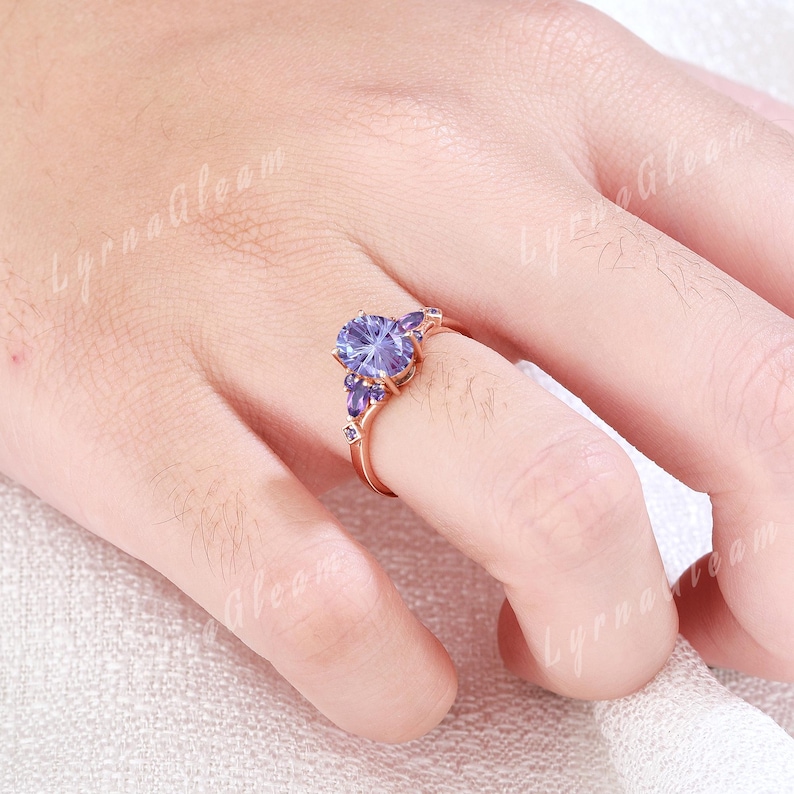 Oval Firework Cut Alexandrite Engagement Ring Rose Gold Amethyst ...