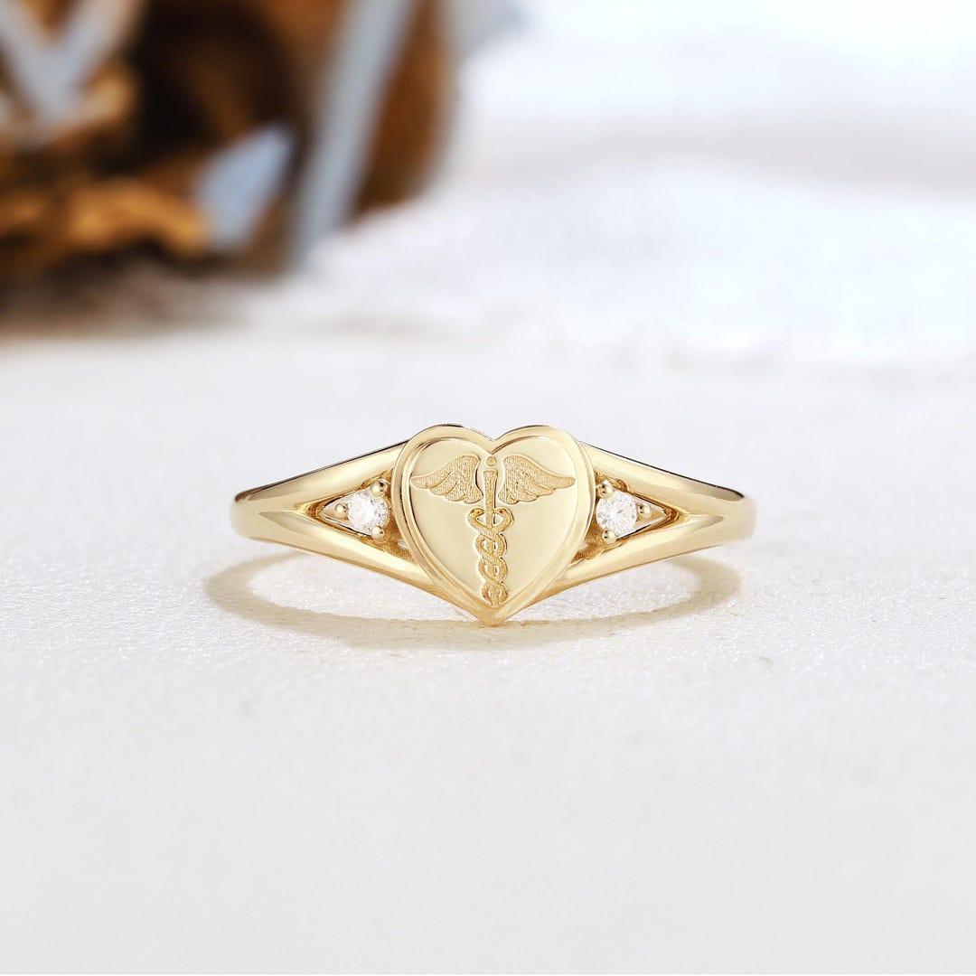 Unique Hermes’ Caduceus Engraved Wedding Ring Solid Gold Moissanite ...