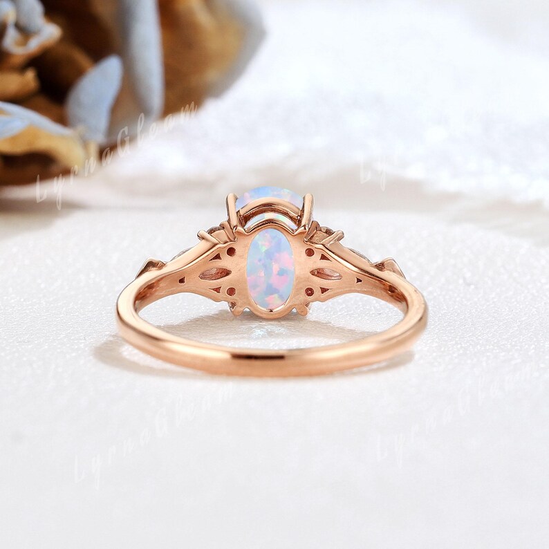 Unique Oval Shape Opal Engagement Ring Sterling Silver Moissanite Moonlit Celestial Wedding Ring ...