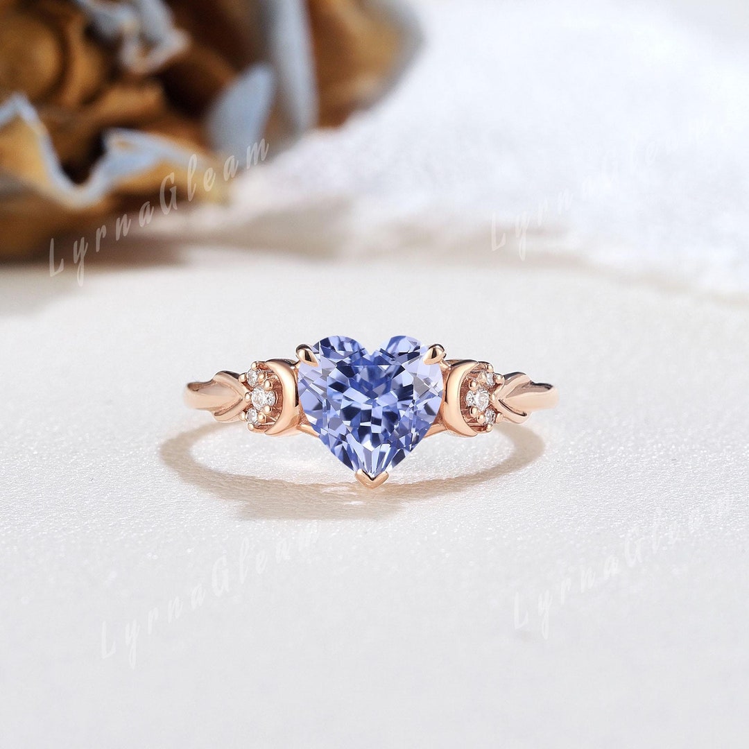Heart Shaped Cornflower Blue Sapphire Moon Engagement Ring Sterling ...