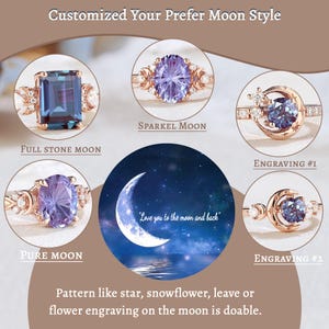 Unique Moissanite Engagement Ring Set Rose Gold Cresent Moon Wedding ...