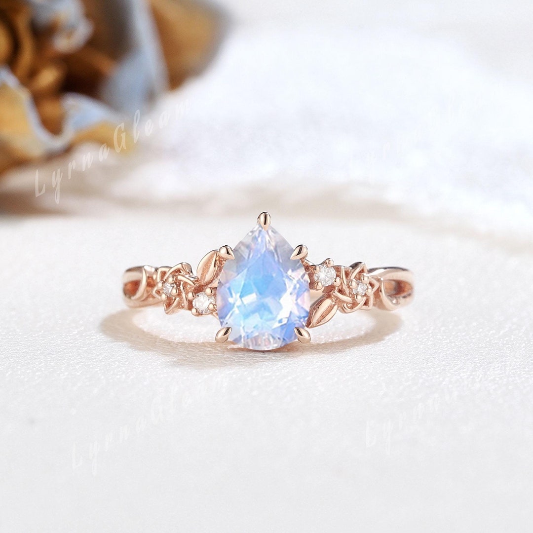 Unique Pear Shape Moonstone Engagement Ring Sterling Silver Nature ...