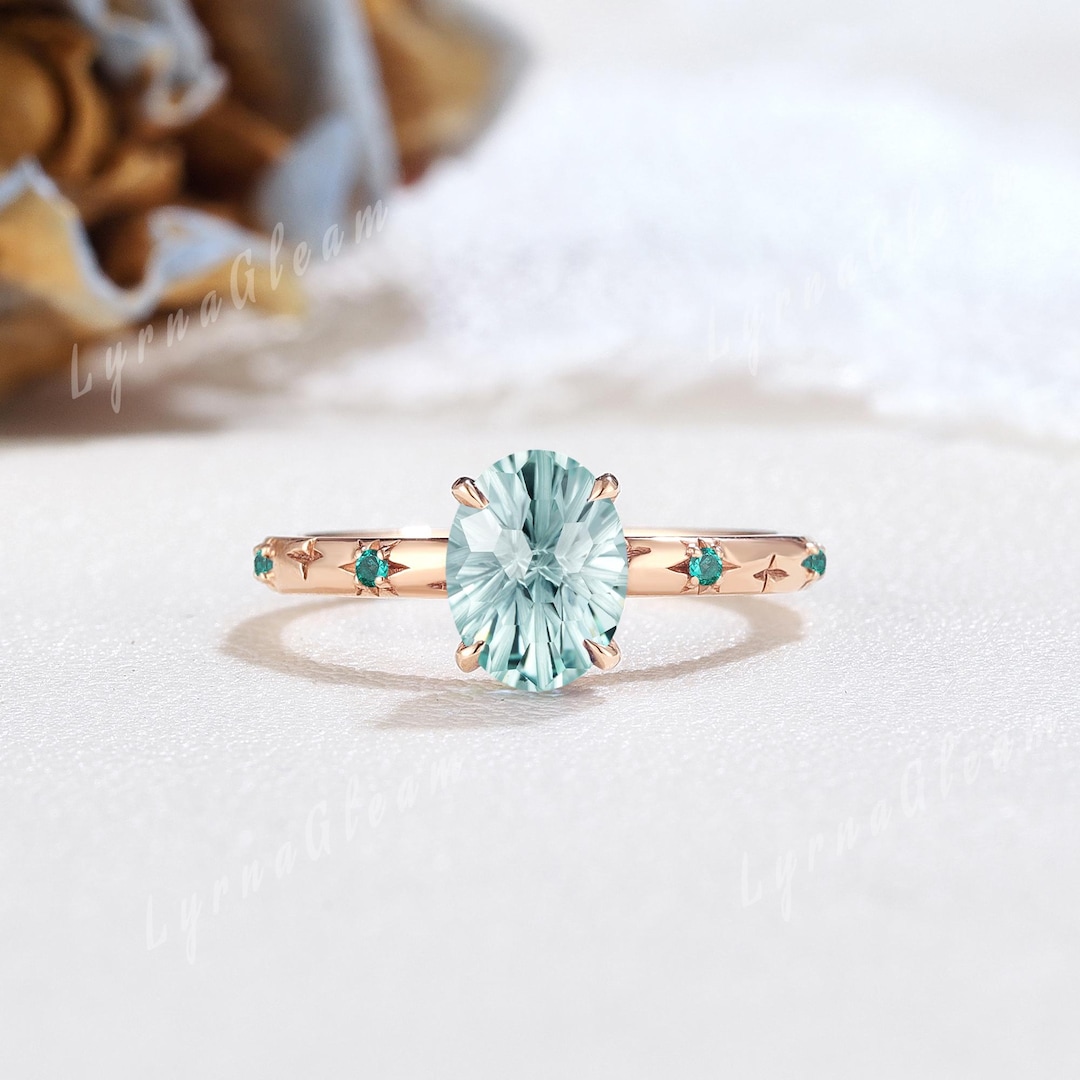 Oval Firework Cut Green Sapphire Engagement Ring Rose Gold Emerald ...
