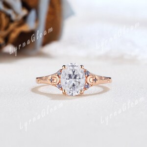 Oval Firework Cut Moissanite Engagement Ring Set Rose Gold Engraved ...