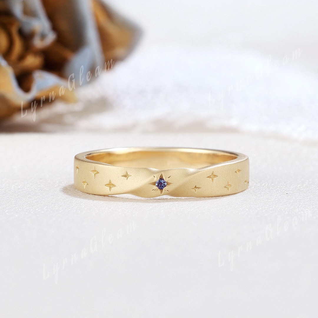 Unique Moonlit Men's Wedding Band Sterling Silver Alexandrite Starburst ...